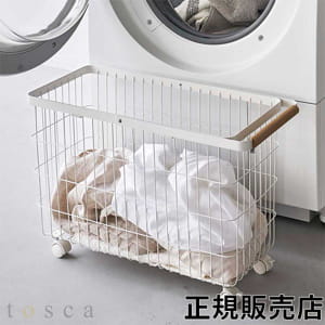 ランドリーバスケット トスカ キャスター付き ワイド&ロー 山崎実業 tosca 35L ホワイト 白 6629 洗濯かご 脱衣かご ランドリーワゴン ワイヤーバスケット 収納 ...