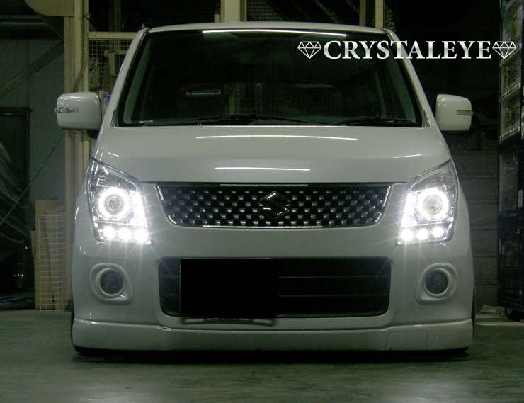 MH23S ワゴンR ダイヤモンドLEDイカリングプロジェクターヘッドライト （MJ23S AZワゴン)（クローム）