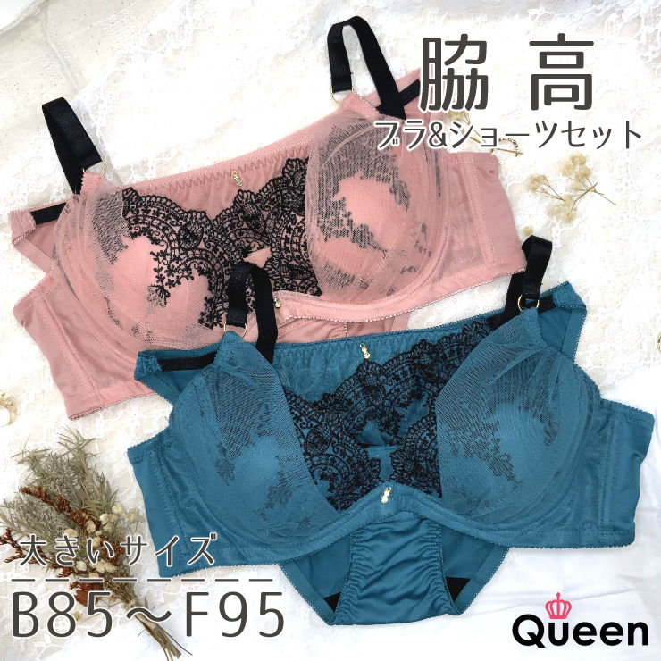 ブラジャー 脇高 ショーツ セット 大きいサイズ レディース 下着 B85 B90 B95 C85 C90 C95 D85 D90 D95 D100 E80 E85 E90 E95 F80 ...