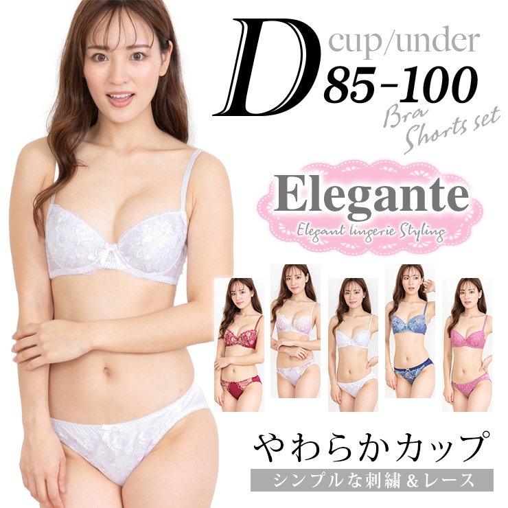 大きいサイズ レディース ブラジャー ショーツセット 上下セット ブラセット 下着 D85 D90 D95 D100 やわらかカップ 大きめアンダー 上下セット (hk-d)
