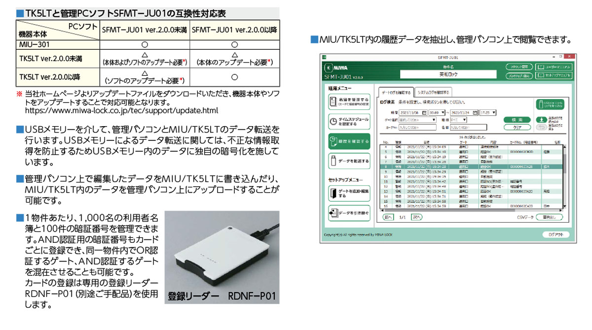 MIWA,美和ロック SFMT-JU01 MIU/TK5LT用管理PCソフト | 電気錠,制御盤他,電気錠周辺機器 | 鍵の卸売りセンターまるごとショップ