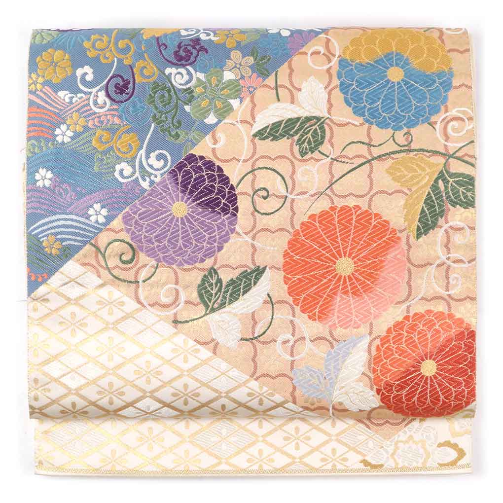 袋帯 リサイクル帯 幅30.5cm 長さ422cm レディース 花柄 秋冬春用 正絹（シルク）ベージュ 美品 リメイク リユース【ランクA】 | すべての商品 | リサイクル着物通販 大阪で ...