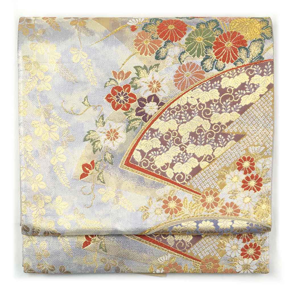 袋帯 リサイクル帯 幅30.5cm 長さ422cm レディース 扇面 秋冬春用 正絹（シルク）シルバー リメイク リユース【ランクS】 | すべての商品 | リサイクル着物通販 大阪で創業百年 ...