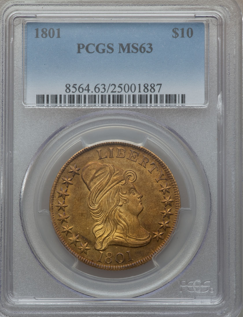 【動画あり】アンティークコイン アメリカ 10ドル金貨ドレープドバスト1801 BUST ＄10 PCGS MS63