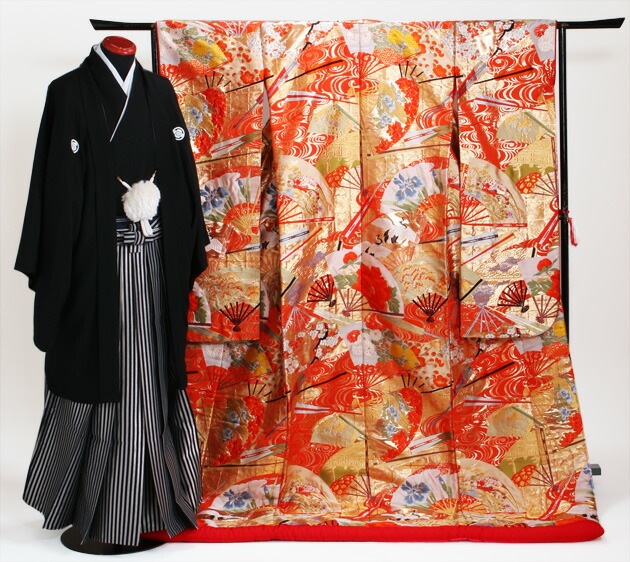 色打掛レンタル 朱色/扇面鶴 NT-175 | 色打掛レンタル | | 花嫁衣裳.com