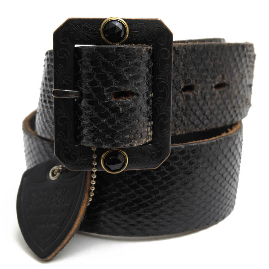 HTC BT03S Black Python Belt / エイチティーシー 蛇革 ヴィンテージ加工 スタッズ ブラック 黒 ベルト メンズ ...