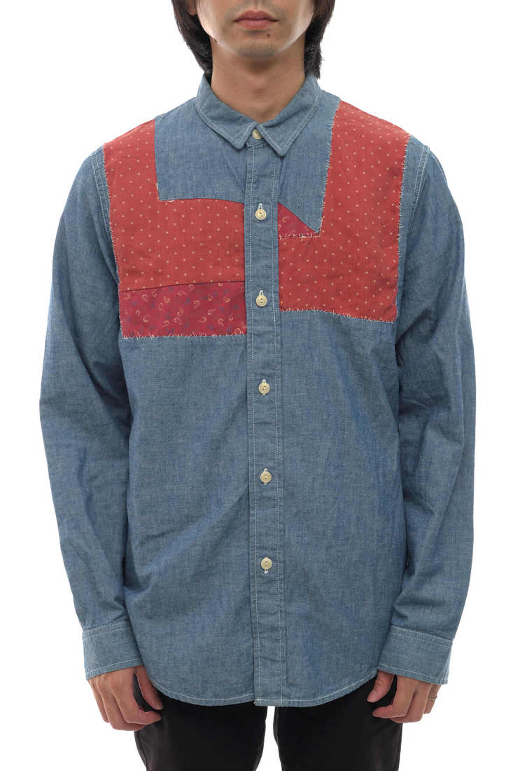 VISVIM 0114205007007 GRANGER SHIRT CHAMBRAY P.W. / ビズビム パッチワーク デニム ブルー 青 シャツ メンズ | BRANDING