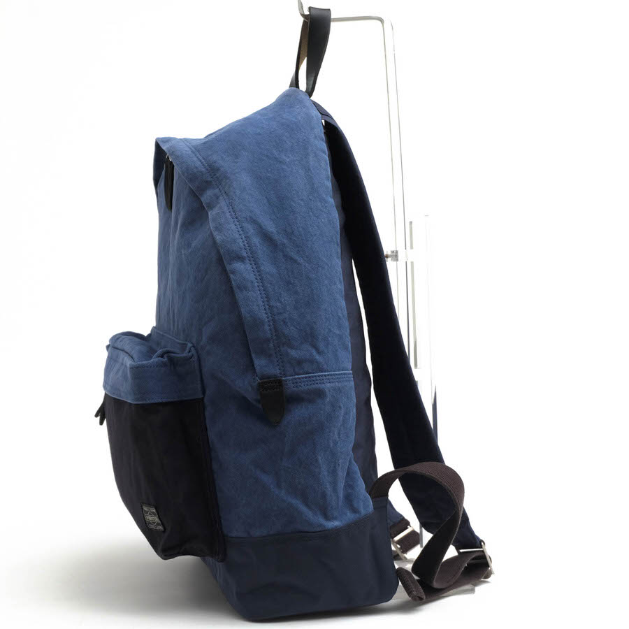 PORTER 193-04065 BRIDGE DAYPACK ブリッジ / ポーター 吉田カバン コットンキャンバス パラフィン加工 バイカラー デイパック ウォッシュ加工 ブルー 青 ...