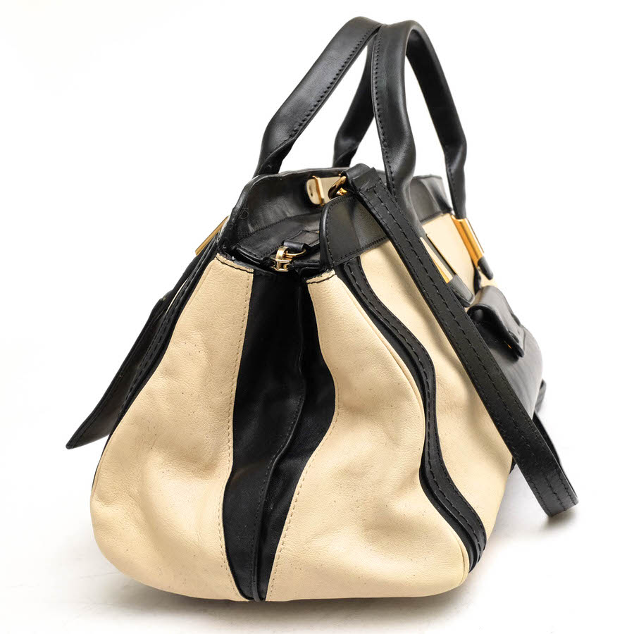 Chloe Alice large bag アリス / クロエ カーフ 牛革 バイカラー 2WAY ショルダーバッグ ミニボストン ベージュ ...