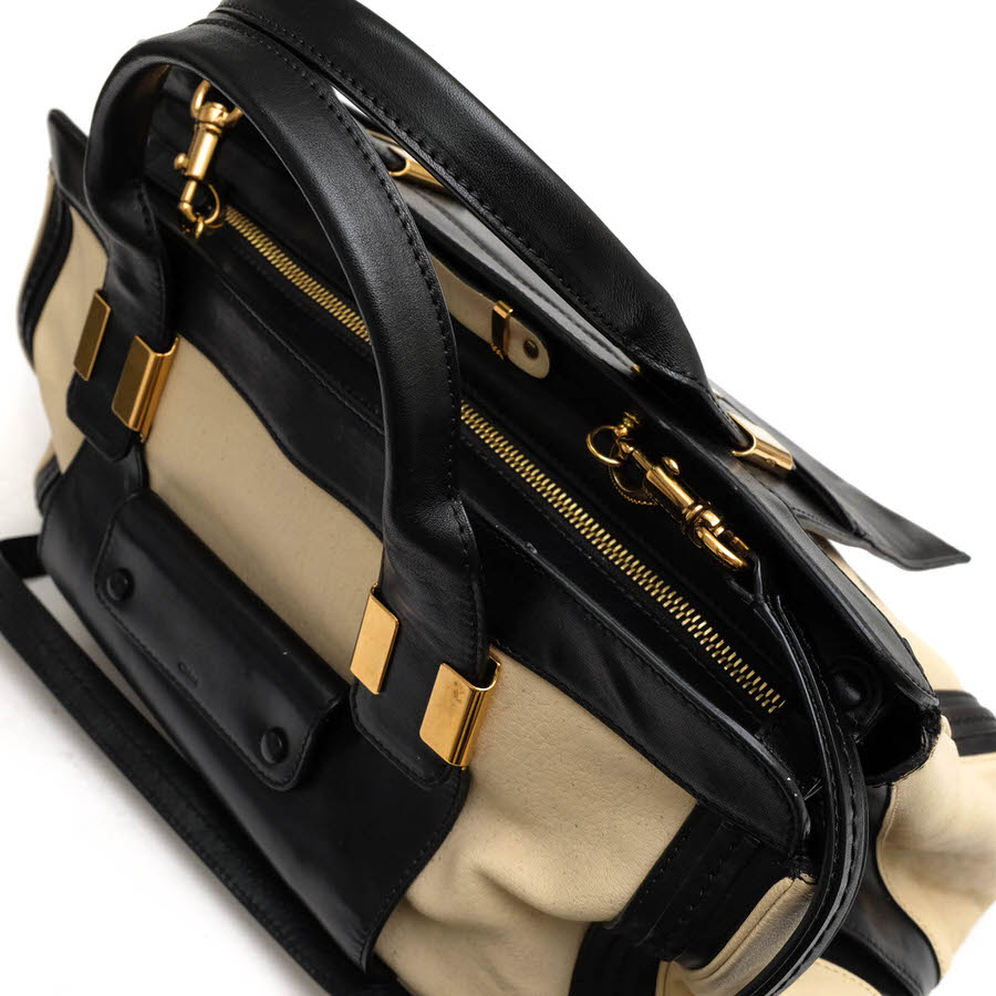Chloe Alice large bag アリス / クロエ カーフ 牛革 バイカラー 2WAY ショルダーバッグ ミニボストン ベージュ ...