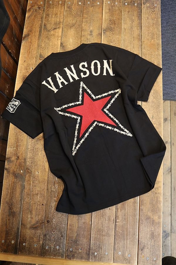 VANSON NVST-2505 天竺半袖Tee ワンスター チェーン柄 Tシャツ ブラック | VANSON,Tシャツ | バイクウエア＆アメカジHistory