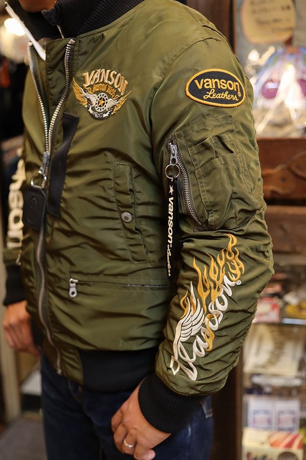 VANSONバンソン NVJK-2304 MA-1 フライトジャケット ウイングスター Vグリーン | すべての商品 | バイクウエア＆アメカジHistory