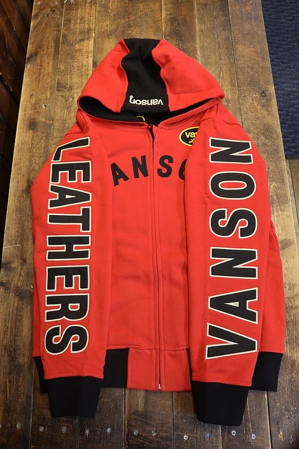 VANSON バンソン NVSZ-2308 裏毛フロントZipパーカー レッド | VANSON,パーカー・スウェット・ジャージ | バイクウエア＆アメカジHistory