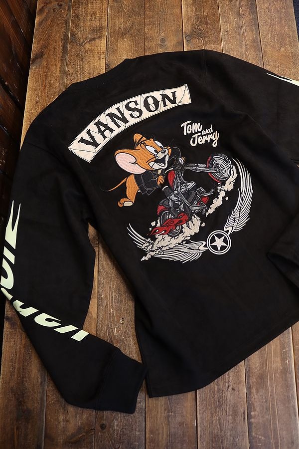 VANSON×Tom and Jerry トムとジェリー TJV-2438 起毛プレーティングクルーネックプルオーバー ブラック | VANSON,VANSON コラボ,VANSON×Tom ...