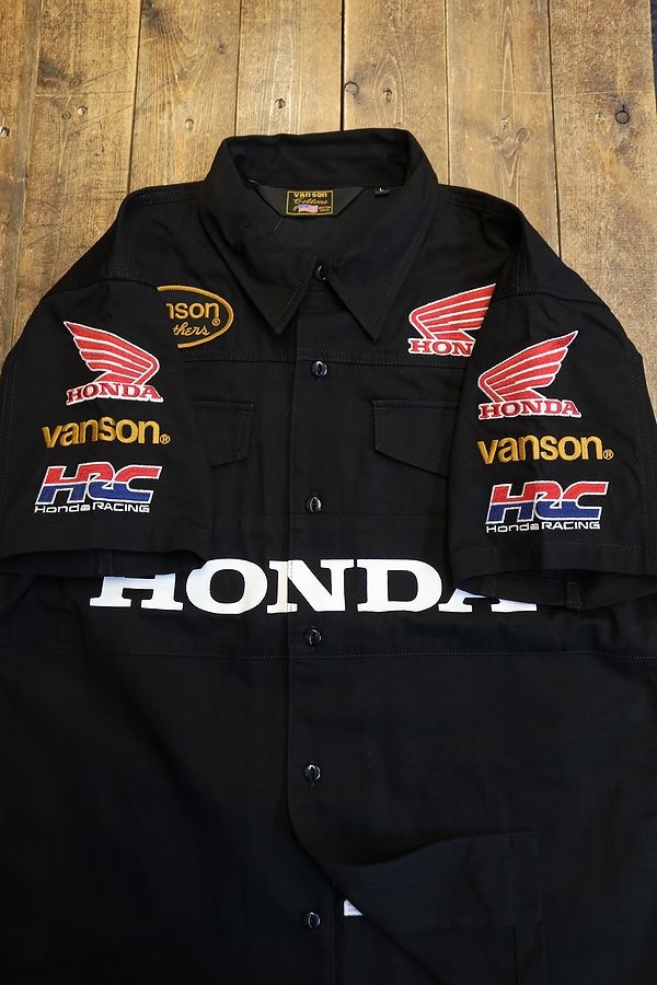 VANSON×HONDAコラボ HRV-2406 ツイルシャツ HRCピットクルーシャツ ブラック | VANSON,ワークシャツ・アロハ | バイクウエア＆アメカジHistory
