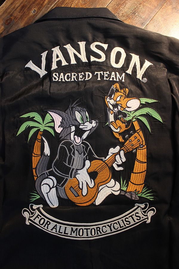 VANSON×Tom and Jerry トムとジェリーコラボ TJV-2114 半袖レーヨンボーリングシャツ ブラック | VANSON,ワークシャツ・アロハ | バイクウエア＆アメカジ ...