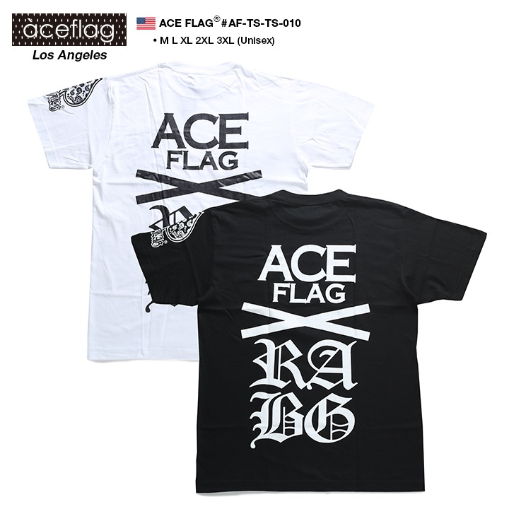 ACEFLAG Tシャツ 半袖 メンズ レディース 春夏用 白 黒 大きいサイズ ビッグシルエット エースフラッグ おしゃれ 袖ロゴ 国旗 スペード 英字 ペイズリー柄 b系 ヒップホップ ...
