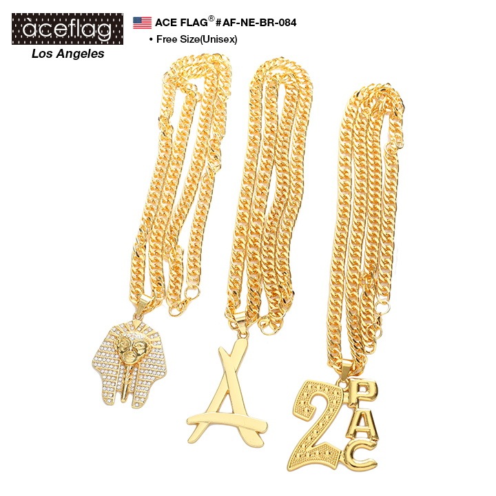 ACEFLAG ネックレス ゴールド 75cm エースフラッグ 喜平チェーン 高品質 ツタンカーメン アナーキー THUG LIFE サグライフ ジルコニア おしゃれ ラッパー b系 ヒップ ...