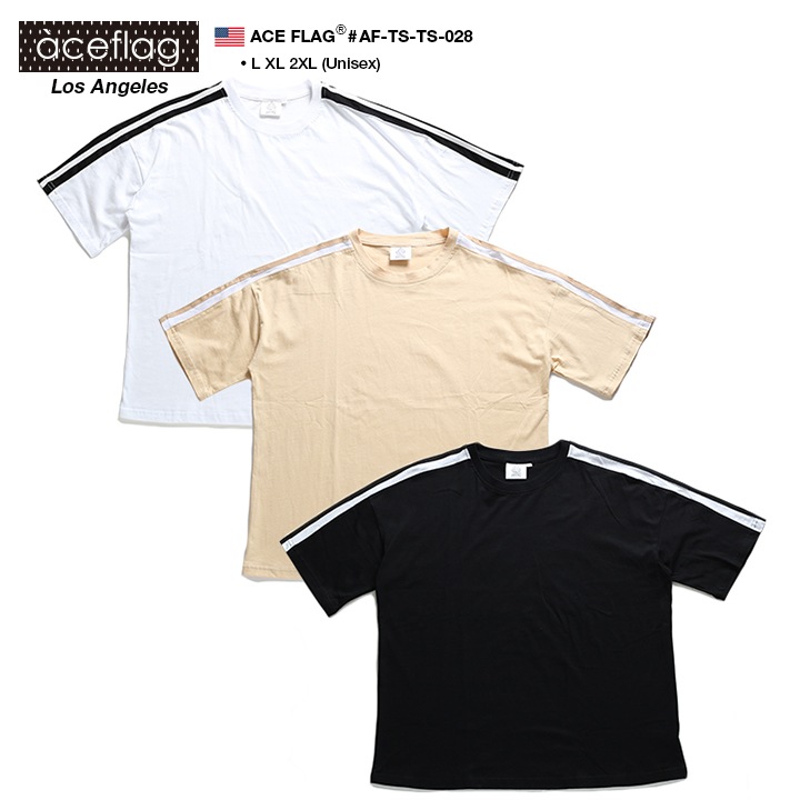 ACEFLAG Tシャツ 半袖 メンズ レディース 春夏用 白/ベージュ/黒 L-2XL 大きいサイズ かっこいい おしゃれ エースフラッグ ライン 袖ライン アメカジ 西海岸 b系 ヒップ ...