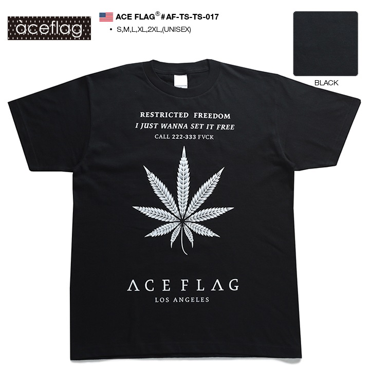 ACEFLAG Tシャツ 半袖 メンズ レディース 黒 白 大きいサイズ ビッグシルエット エースフラッグ おしゃれ かっこいい マリファナ 大麻 ヘンプ ガンジャ ロゴ b系 ヒップホップ ...