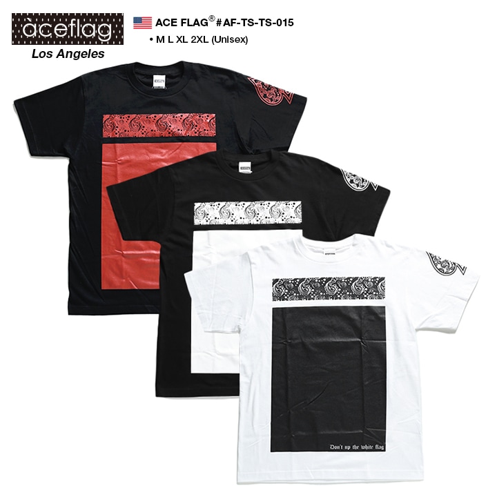 ACEFLAG Tシャツ 半袖 メンズ レディース 黒 白 大きいサイズ ビッグシルエット エースフラッグ おしゃれ 袖ロゴ スペード ペイズリー 柄 b系 ヒップホップ ファッション ダンス ...
