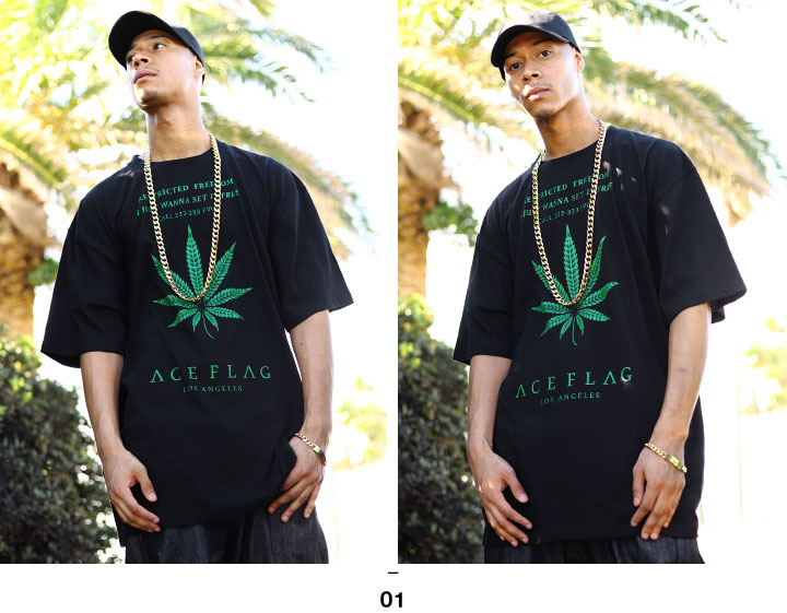 ACEFLAG Tシャツ 半袖 メンズ 春夏用 全4色 大きいサイズ エースフラッグ シンプル 大麻 ヘンプ ロゴ チカーノ ローライダー b系 ヒップホップ ファッション ダンス ストリート ...