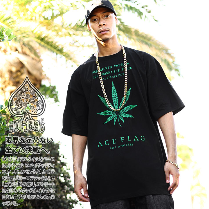 ACEFLAG Tシャツ 半袖 メンズ 春夏用 全4色 大きいサイズ エースフラッグ シンプル 大麻 ヘンプ ロゴ チカーノ ローライダー b系 ヒップホップ ファッション ダンス ストリート ...