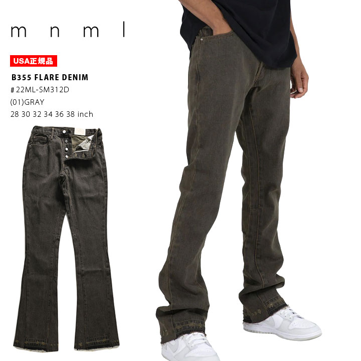 mnml デニム ジーンズ メンズ グレー 大きいサイズ ミニマル ジーパン Gパン パンツ スリム 細身 おしゃれ 無地 フレアパンツ フレア ブーツカット ラインパンツ ウォッシュ b系 ...