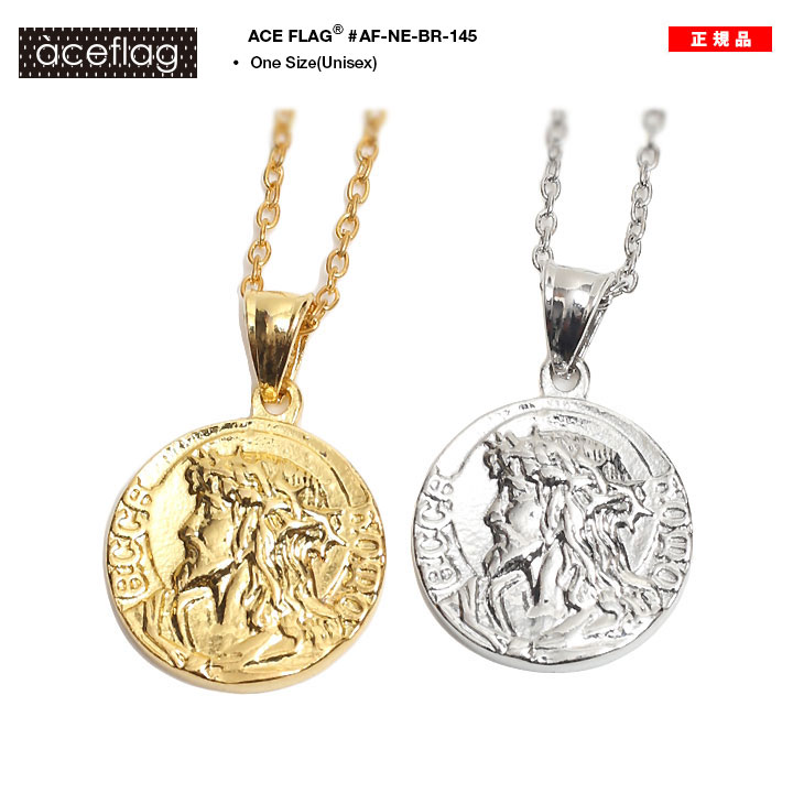 ACEFLAG ネックレス ロング チェーン カジュアル シルバー ゴールド ペンダント ペアネックレス メンズ 金/銀 エースフラッグ 細め 長め おしゃれ かっこいい キリスト コイン b ...