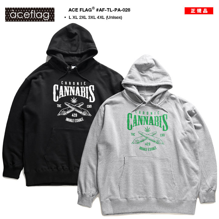 ACEFLAG パーカー ブランド スケボー フーディ 長袖 スウェット 裏パイル メンズ 黒/グレー 大きいサイズ エースフラッグ トップス 大麻 ヘンプ マリファナ ジョイント b系 ...