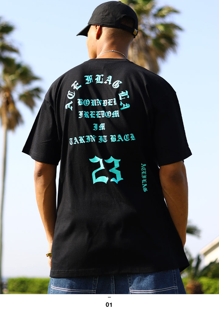 ACEFLAG Tシャツ 半袖 メンズ 春夏用 黒 大きいサイズ エースフラッグ ビッグシルエット Pablo パブロ ナンバー 23 ロゴ グリーン系 ミント b系 ヒップホップ ...