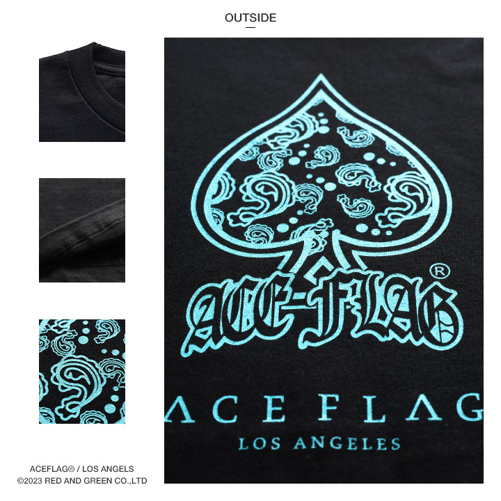 ACEFLAG Tシャツ 半袖 メンズ 黒 大きいサイズ エースフラッグ ビッグシルエット スペード グリーン系 ミント ペイズリー柄 バンダナ柄 b系 ヒップホップ ファッション ストリート ...
