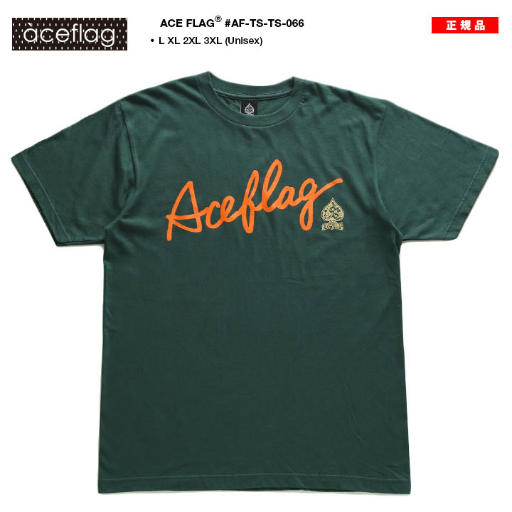 ACEFLAG Tシャツ 半袖 メンズ 緑 大きいサイズ エースフラッグ おしゃれ シンプル スクリプト 筆記体 ビッグシルエット オーバーサイズ スペード b系 ヒップホップ ファッション ...