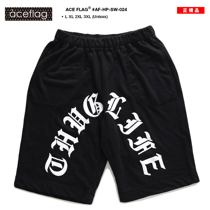 ACEFLAG ハーフパンツ スウェット 裏パイル 半ズボン 短パン メンズ 黒 大きいサイズ エースフラッグ パンツ おしゃれ ロゴ ビッグシルエット THUG LIFE サグライフ b系 ...