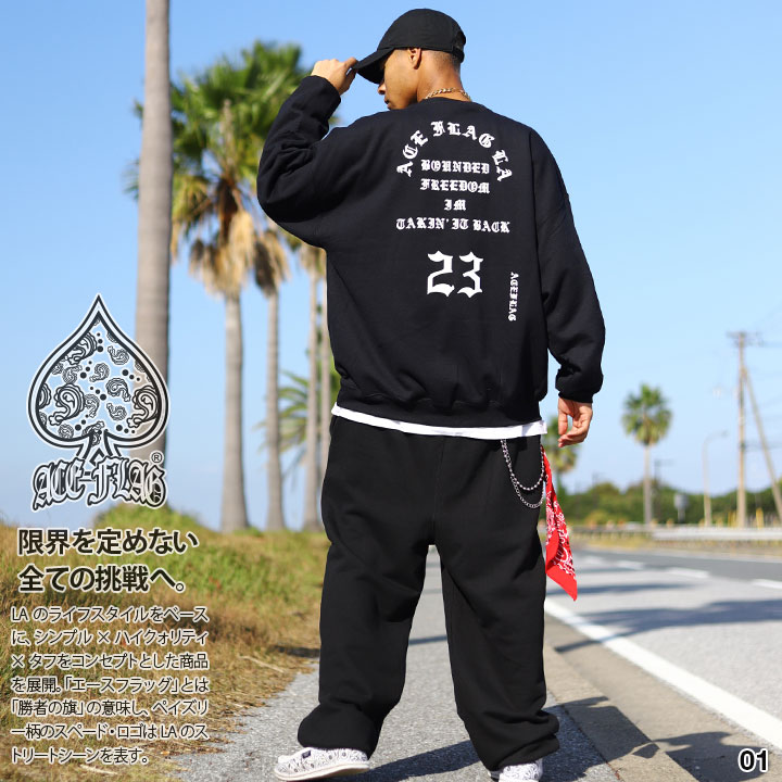 ACE FLAG 上下セット 長袖 ブランド メンズ 春秋冬用 黒/白 大きい