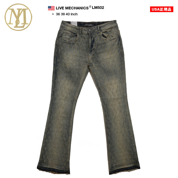 LIVE MECHANICS デニム ジーンズ フレアパンツ ベルボトム フレアー ブーツカット ラッパズボン メンズ インディゴライトブルー ...