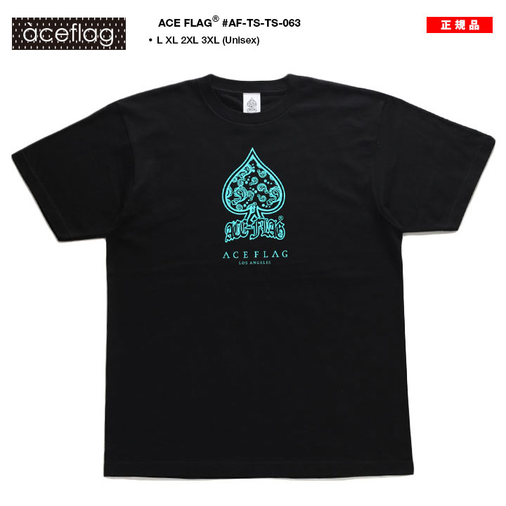 ACEFLAG Tシャツ 半袖 メンズ 黒 大きいサイズ エースフラッグ ビッグシルエット スペード グリーン系 ミント ペイズリー柄 バンダナ柄 b系 ヒップホップ ファッション ストリート ...