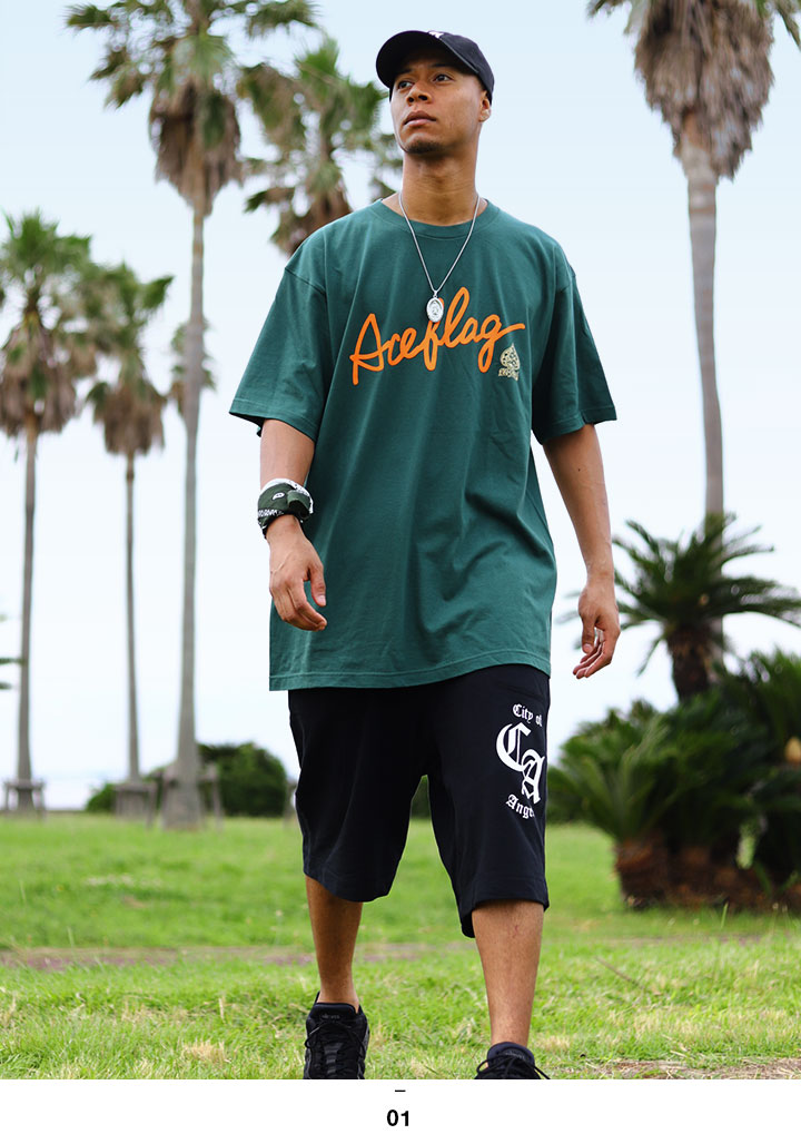 ACEFLAG 上下セット 半袖 ブランド Tシャツ ハーフパンツ 上下メンズ 春夏用 全2種 大きいサイズ エースフラッグ セットアップ 筆記体 スペード b系 ヒップホップ ファッション ...