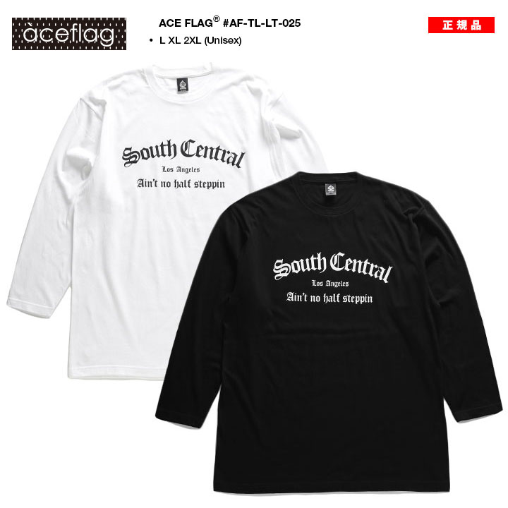 ACEFLAG ロンT メンズ 春秋冬用 白/黒 大きいサイズ エースフラッグ Tシャツ 長袖 シンプル South Central サウスセントラル b系 ヒップホップ ファッション ダンス ...