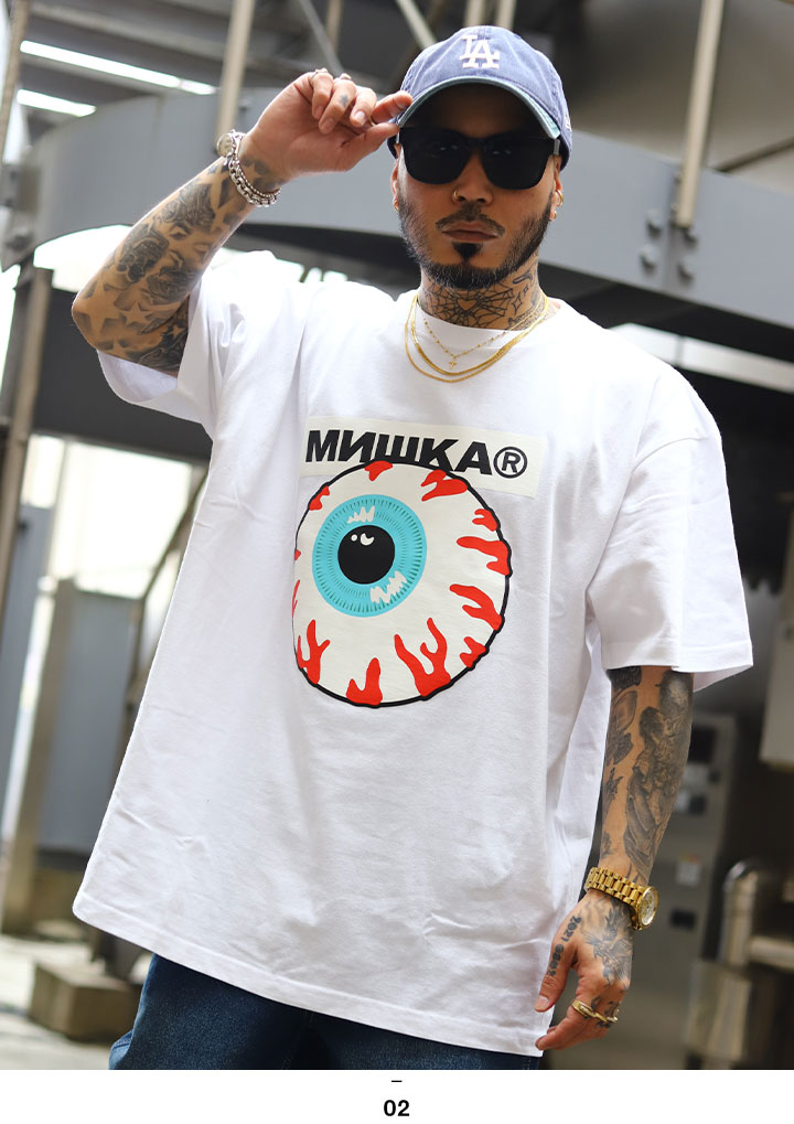 MISHKA Tシャツ 半袖 メンズ レディース 春夏秋冬用 黒 白 L-XL 大きいサイズ ビッグシルエット ミシカ ブランドロゴ ハイ ...