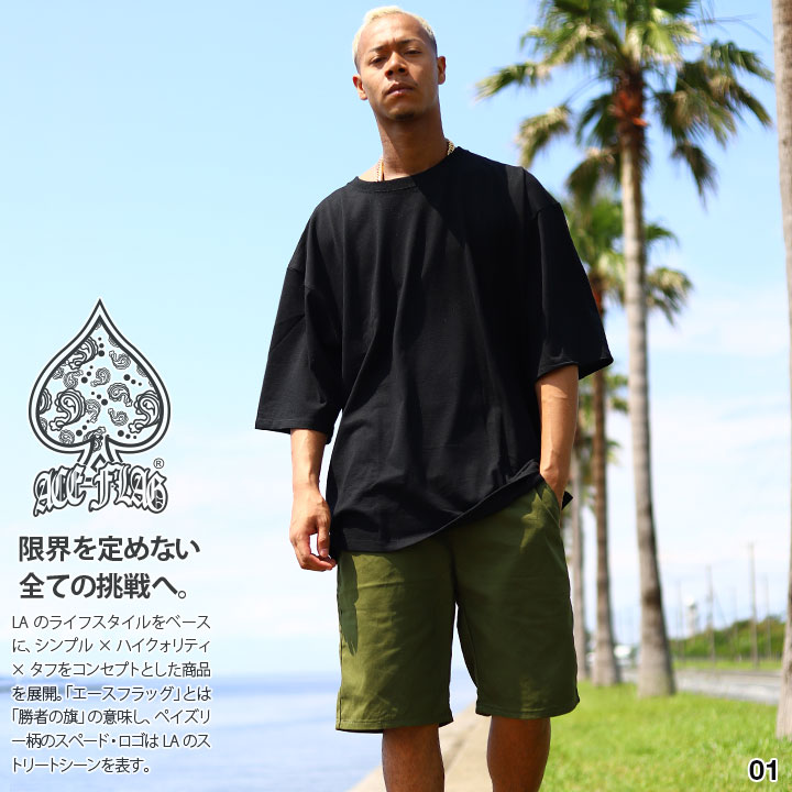 ACEFLAG 上下セット 半袖 ブランド Tシャツ チノパン ハーフパンツ 上下 メンズ 春夏用 全3色 大きいサイズ エースフラッグ セットアップ シンプル 無地 ミニマル ビッグ ...