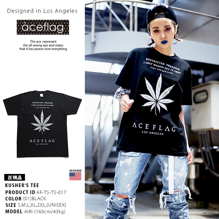 ACEFLAG Tシャツ 半袖 メンズ レディース 黒 白 大きいサイズ ビッグシルエット エースフラッグ おしゃれ かっこいい マリファナ 大麻 ヘンプ ガンジャ ロゴ b系 ヒップホップ ...