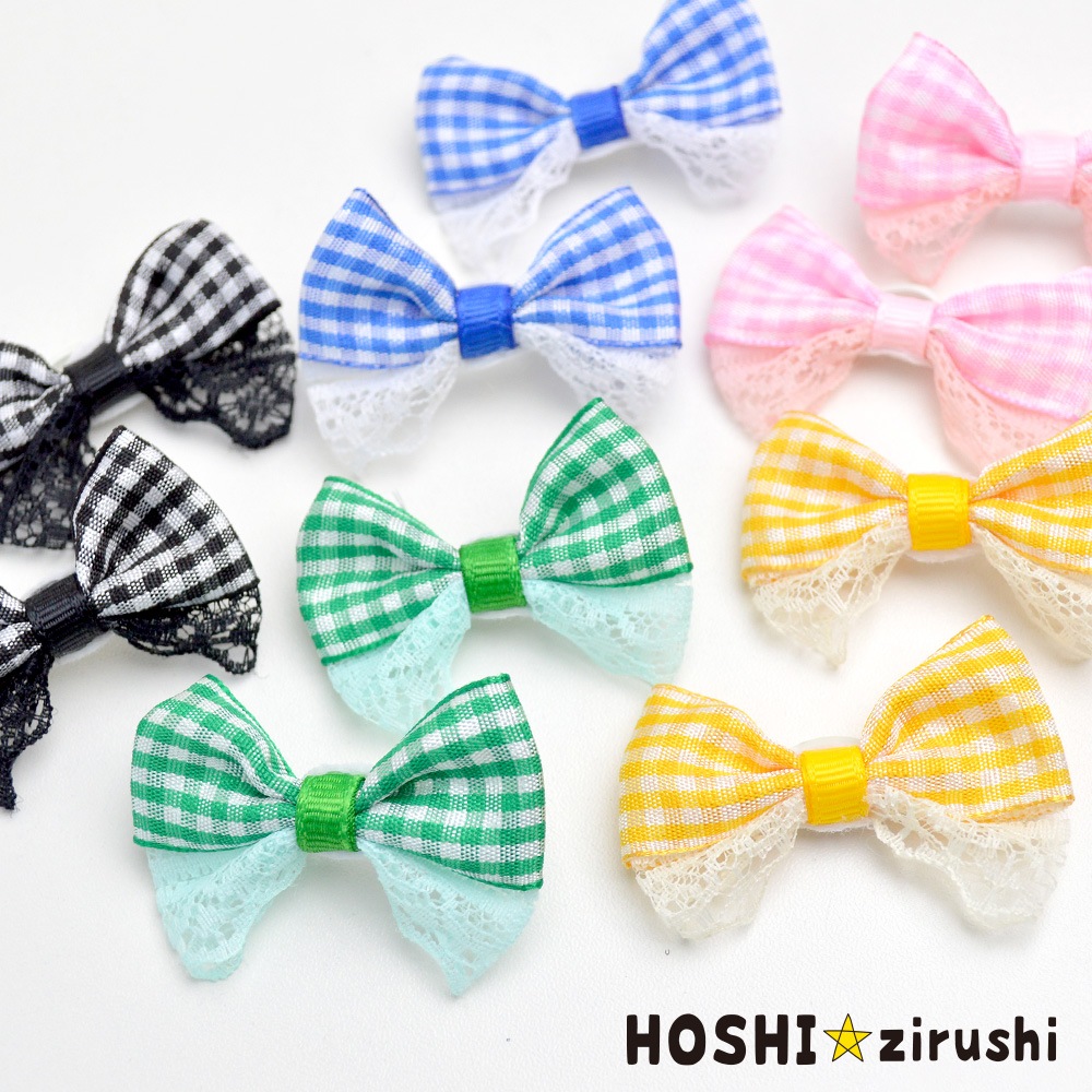 チェックとレースのリボン【20個入り】 Dog ribbon Pet ribbon Pet accessories | リボン | トリミング ...