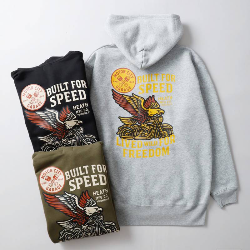 HEATH（ヒース）オリジナル 裏起毛ジップパーカー "EAGLE BIKE"｜アメカジファッション通販サイト｜HEATH.INDUSTRIAL