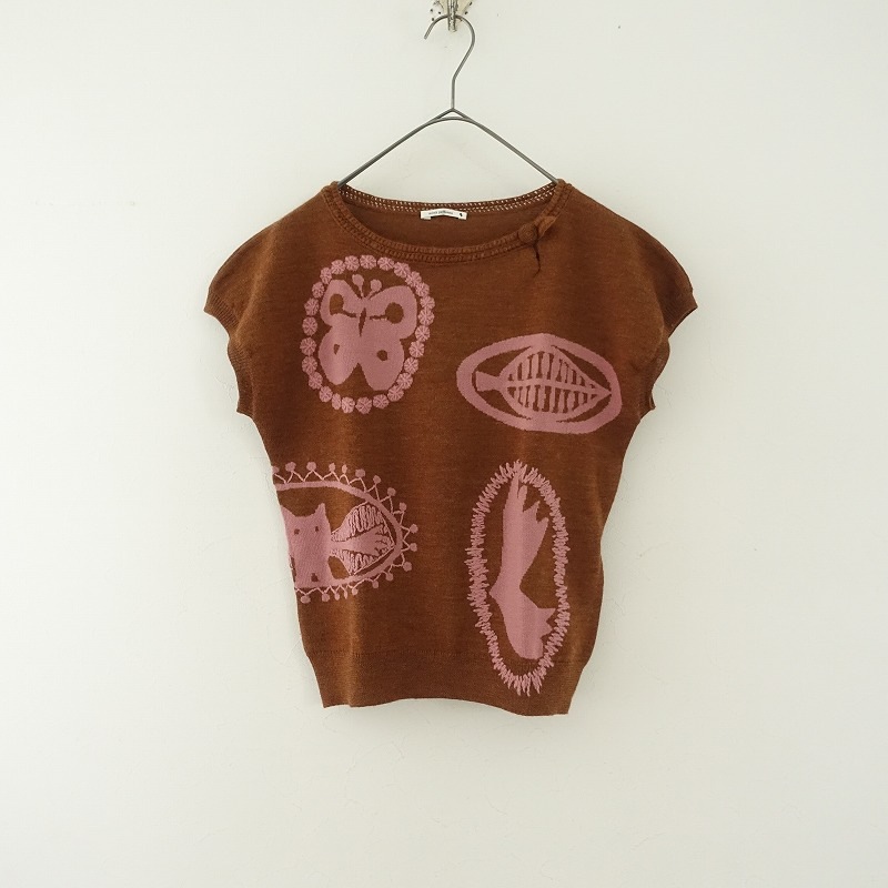 ミナペルホネン mina perhonen jungle relief ウールニットベスト 36 (1-2404-173)【20F42】 /ナチュラル服古着通販drop