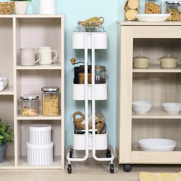 キッチンワゴン バスケット3段 スリム ホワイト W390×D270×H785 金属 ワゴン おしゃれ かっこいい キッチン収納 収納 ダイニング キッチン 不二貿易 インテリア家具 【法人様 ...