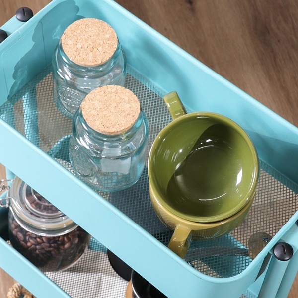 キッチンワゴン バスケット3段 スリム ターコイズブルー W390×D270×H785 金属 ワゴン おしゃれ かっこいい キッチン収納 収納 ダイニング キッチン 不二貿易 インテリア家具 ...