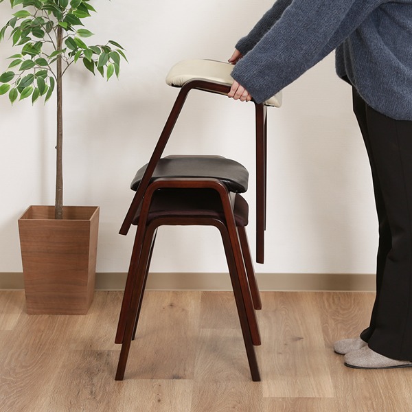 CF-406 曲木スツール ハイ ダークブラウン／アイボリー 4個セット W440×D395×H450 PU デザインチェア チェア おしゃれ かっこいい クッション付き スツール ダイニング ...
