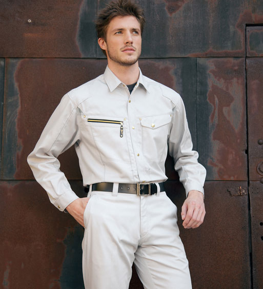 JAWIN ジャウィン 自重堂 55504 長袖シャツ 春夏用 作業服 作業着 | 作業着・作業服,春夏作業服,綿高率（綿50％以上）【春夏】,精悍なゴールド使いアクティブワークウェア ...