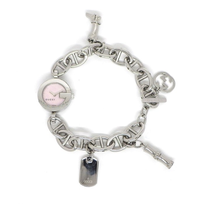 【グッチ GUCCI】腕時計 Gチャーム 107 ピンクシェル文字盤 GG ドックタグ / 靴 / バンブー 4ポイント チャーム SS ...